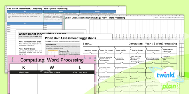 Computing: Word Processing Year 4 Assessment Pack
