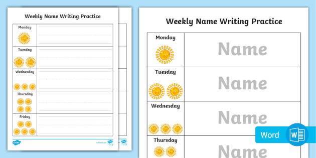 Editable Weekly Name Writing Practice Activity Sheets
