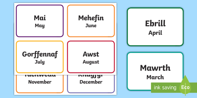 Months of the Year English and Welsh Word Cards | Twinkl