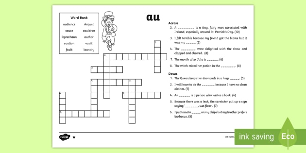 'au' Digraph Differentiated Crossword (teacher made)