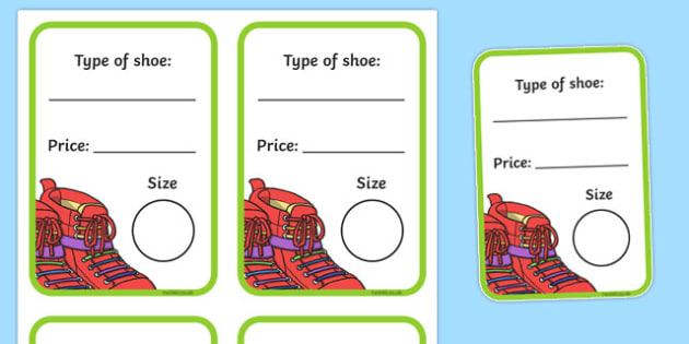 Shoe Shop Role Play Shoe Box Labels (teacher made)
