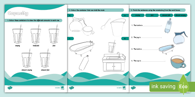 Capacity Activity Sheet 1st/2nd Class Colouring Containers