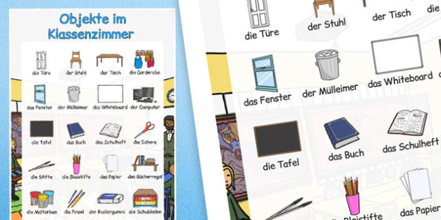 Objekte im Klassenzimmer Large Display Poster German