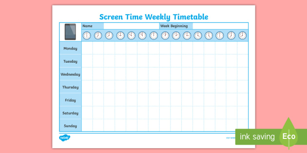 Screen Time Weekly Timetable