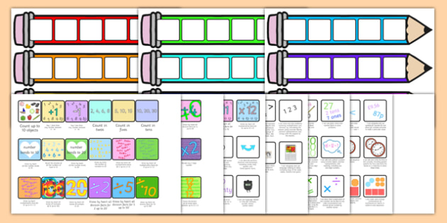 Maths Pencil Target Cards - card, targets, pencils, numeracy