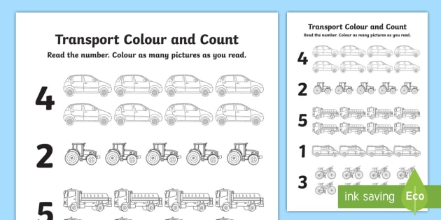 Transport Themed Count and Colour Sheet (teacher made)