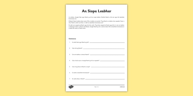 An Siopa Leabhar Comprehension Worksheet Gaeilge
