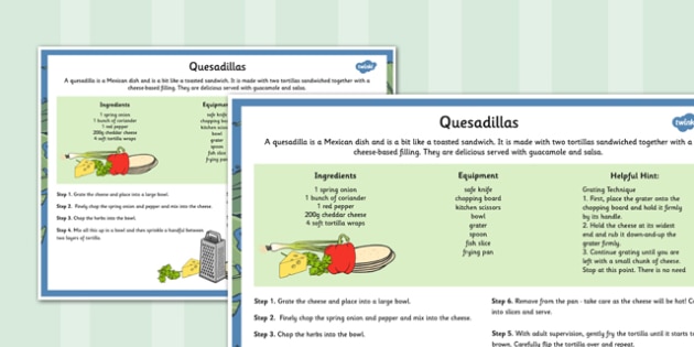 Global Food Quesadillas Recipe (teacher made)