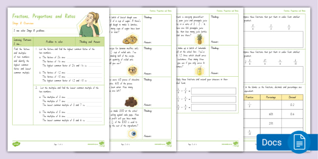 Stage 8 Fractions Overview Activity Sheet (teacher made)