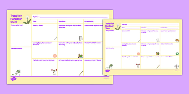 SEN Reception to Year 1 Handover Transition Sheet