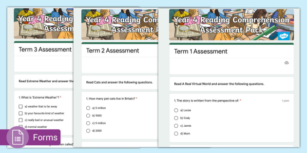 Year 4 Reading Comprehension Assessment Pack - Google Forms