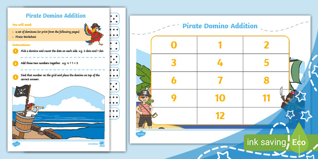 Pirate Domino Addition (Ages 5 - 7) (teacher made)