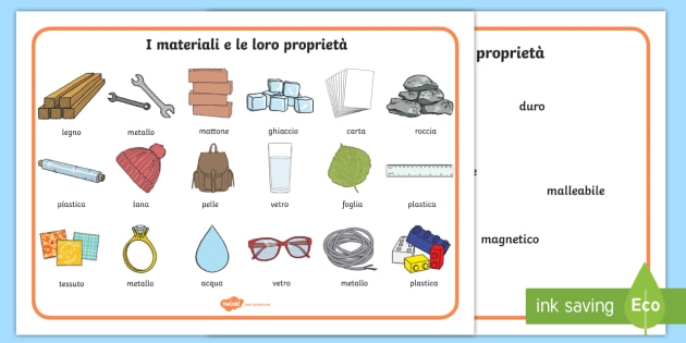 I materiali e le loro proprietà Vocabolario Illustrato