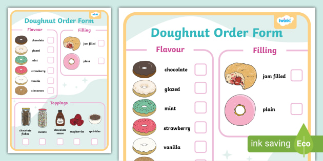 Doughnut Order Form Role-Play Menu (teacher made)