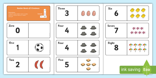 Number Bonds of 8 Dominoes