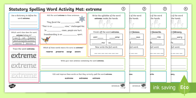Year 3 and 4 Statutory Spelling Words Activity Mat Pack 8