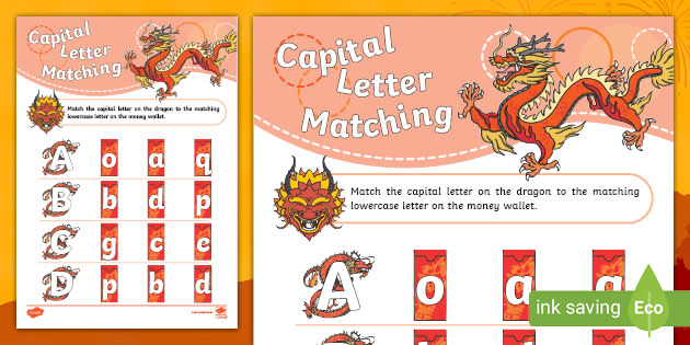 Chinese New Year Themed Capital Letter Matching Worksheet - sheet