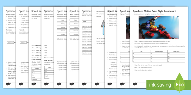 Speed and Motion Assessment Package (teacher made)