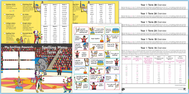Year 1 Circus Themed Spelling Menu Pack (teacher made)