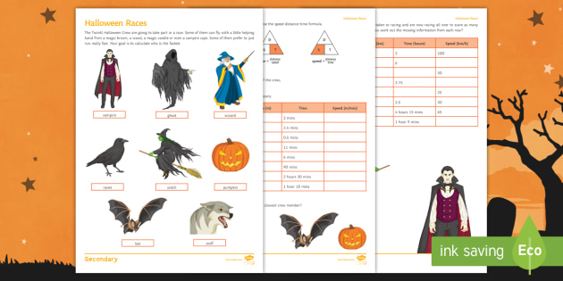 Halloween Distance, Speed, Time: KS3 Maths Worksheet