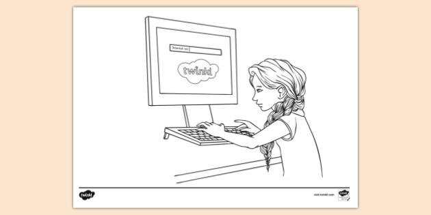 FREE! - Child Typing Into A Search Box Colouring | Colouring Sheets