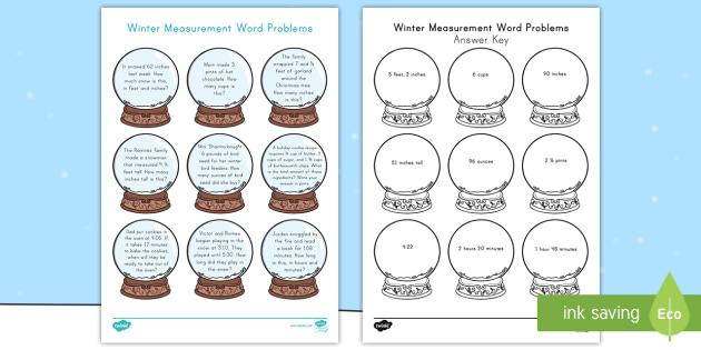 Winter Measurement Word Problems Worksheet / Worksheet