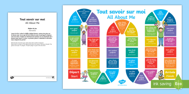 All about me Board Game - English / French (teacher made)