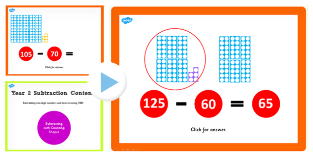 Y2 Subtracting 2 Digit Numbers Cross 100 Count Shapes PowerPoint
