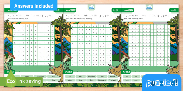 Fun Dinosaurs Word Search Puzzle Pack - Twinkl Puzzled