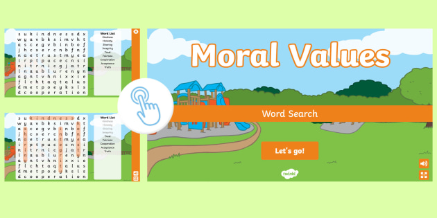 Moral Values Interactive Word Search (teacher made)