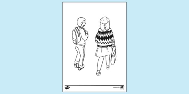 Children Crossing the Road Colouring | Colouring Sheets