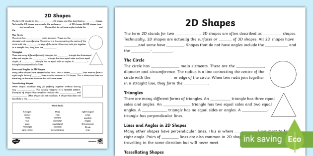 2D Shapes Cloze Activity (teacher made)