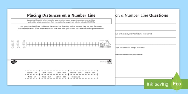 CfE First Level Walk to School Week Distances on a Number Line Worksheet