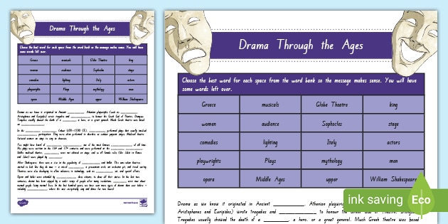 Drama Through the Ages Cloze Activity (teacher made)