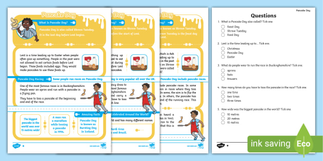 Shrove Tuesday Reading Comprehension (teacher made)
