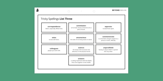 Tricky Spellings List Three Word Mat (teacher made)