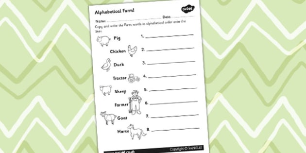 Farm Differentiated Alphabet Ordering Worksheet