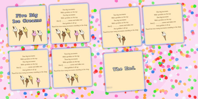 Five Big Ice Creams Counting Song Sequencing Cards- Ice, Cream, Song
