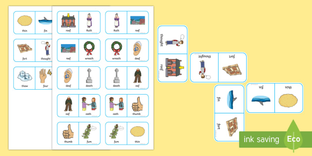 'Th’ and ‘f’ Minimal Pair Dominoes Game - Phonics - Twinkl