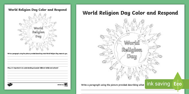 World Religion Day Color and Respond Activity
