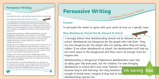 Level 2 Writing - Persuasive Argument Exemplar