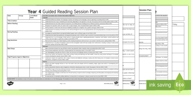 Year 4 Guided Reading Session Planning - English Resources