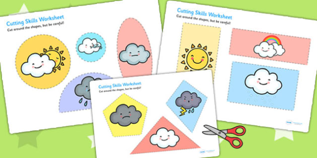 Weather Themed Cutting Skills Worksheet