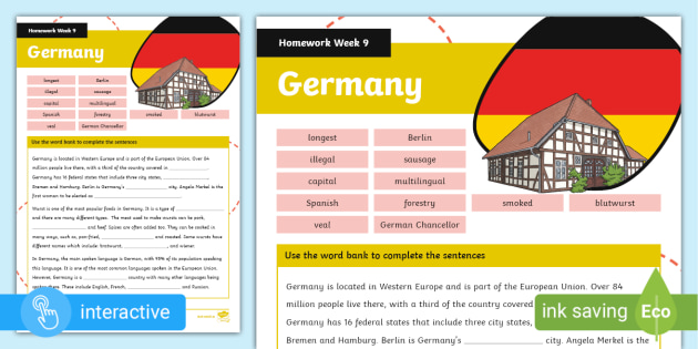 Cloze Procedure Germany Week 9 3rd/4th Class