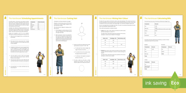 Real World Maths Worksheets: Hairdressing (teacher made)