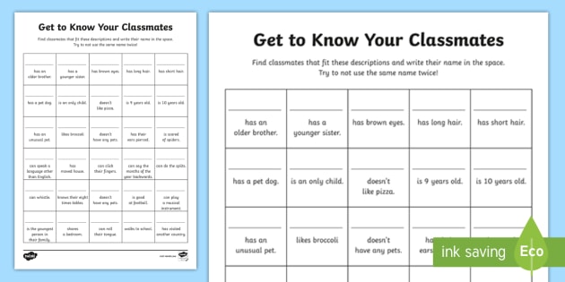 Year 5 Get to Know Your Classmates Worksheets (teacher made)