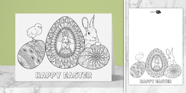 FREE! - Bunny and Chick Easter Colouring Card | Twinkl Party