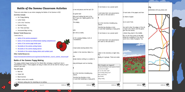 Battle of the Somme KS2 classroom activities (teacher made)