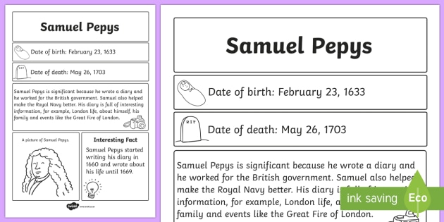 Samuel Pepys Significant Individual Fact Sheet