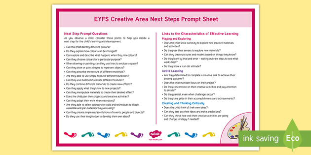 EYFS Creative Area Reception FS2 Next Steps Prompt Poster